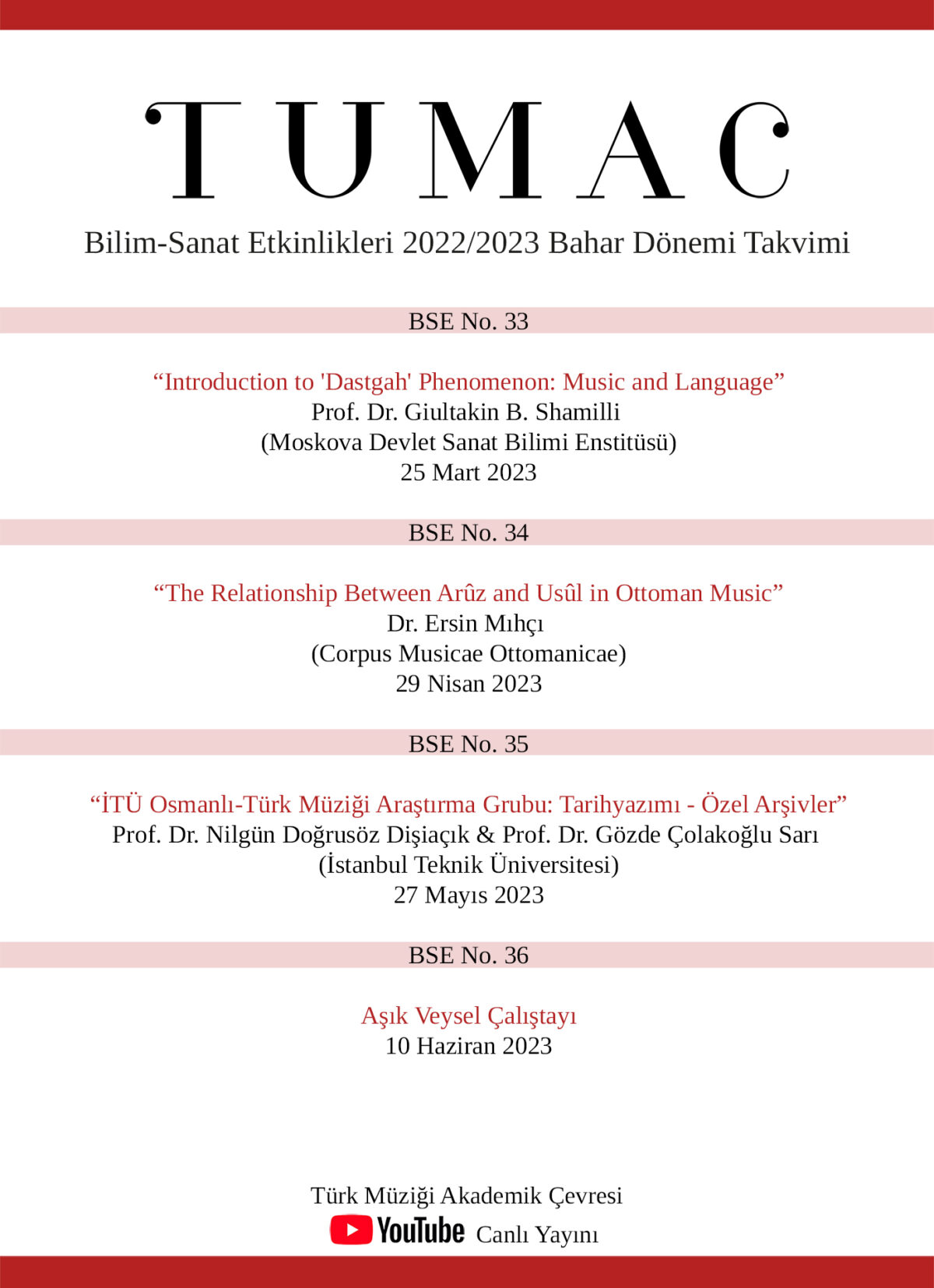 TUMAC BSE 2023 Bahar Dönemi Takvimi – TUMAC